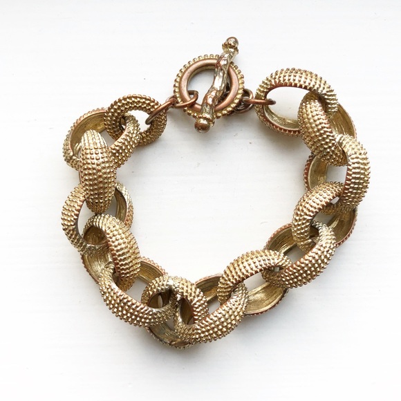 Vintage | Jewelry | Vintage Chunky Textured Gold Link Bracelet | Poshmark